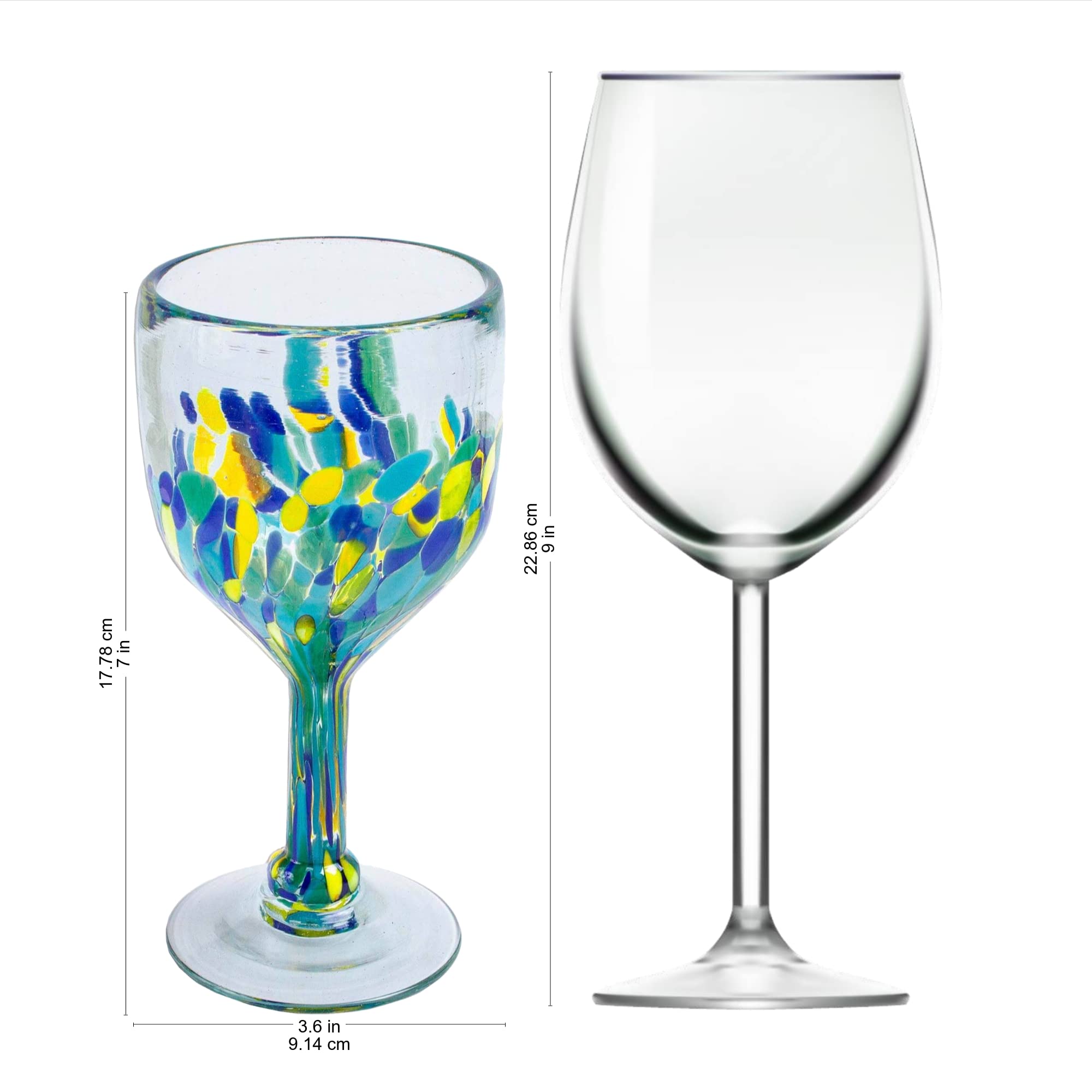 NOVICA Handmade Recycled Glass Wine Glasses Colorful from Mexico Multicolor Tableware Drinkware Handblown Eco Friendly [ 7in H x 3.6in Diam. 12 Oz.] 'Tropical Confetti'(Set of 6)