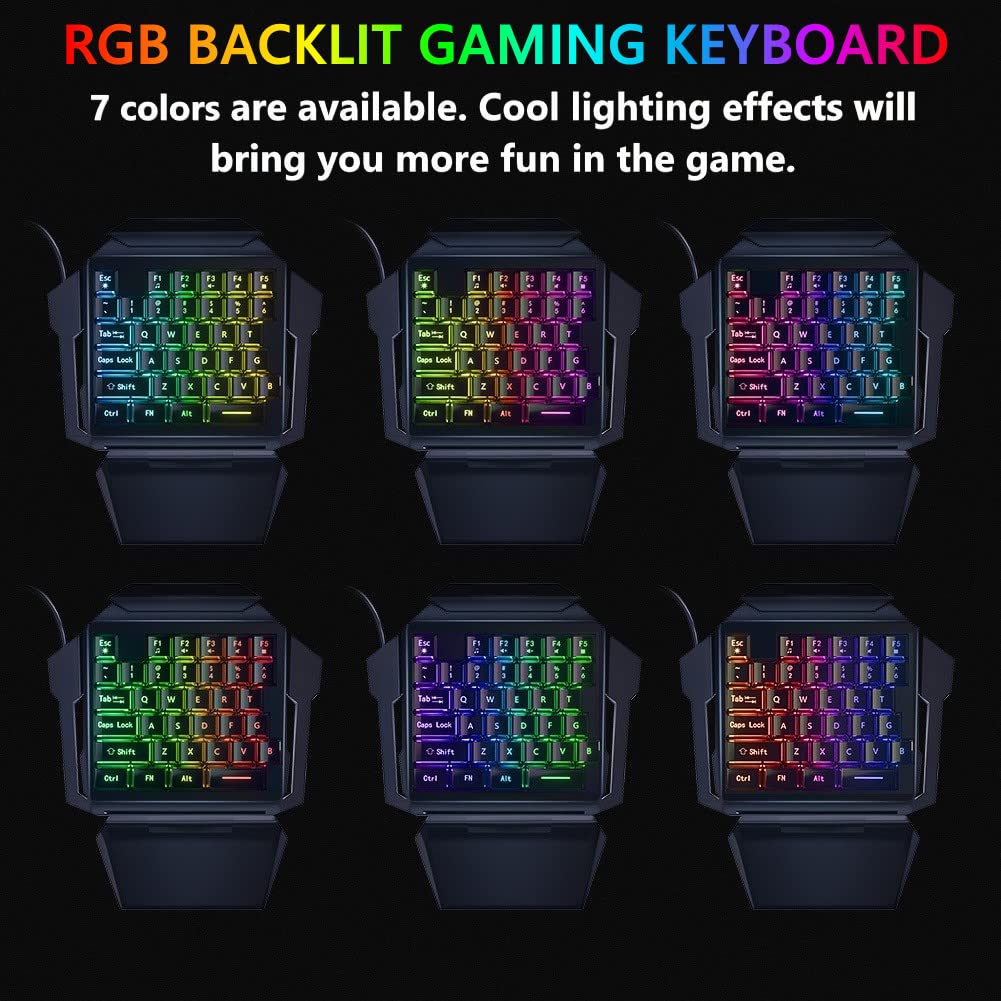 One Handed RGB Professional Gaming Keyboard And Mouse Combo, 35 Keys Portable PUBG, Half Keyboard Gaming Set for Laptop PC Xbox PS4 Switch Gamer