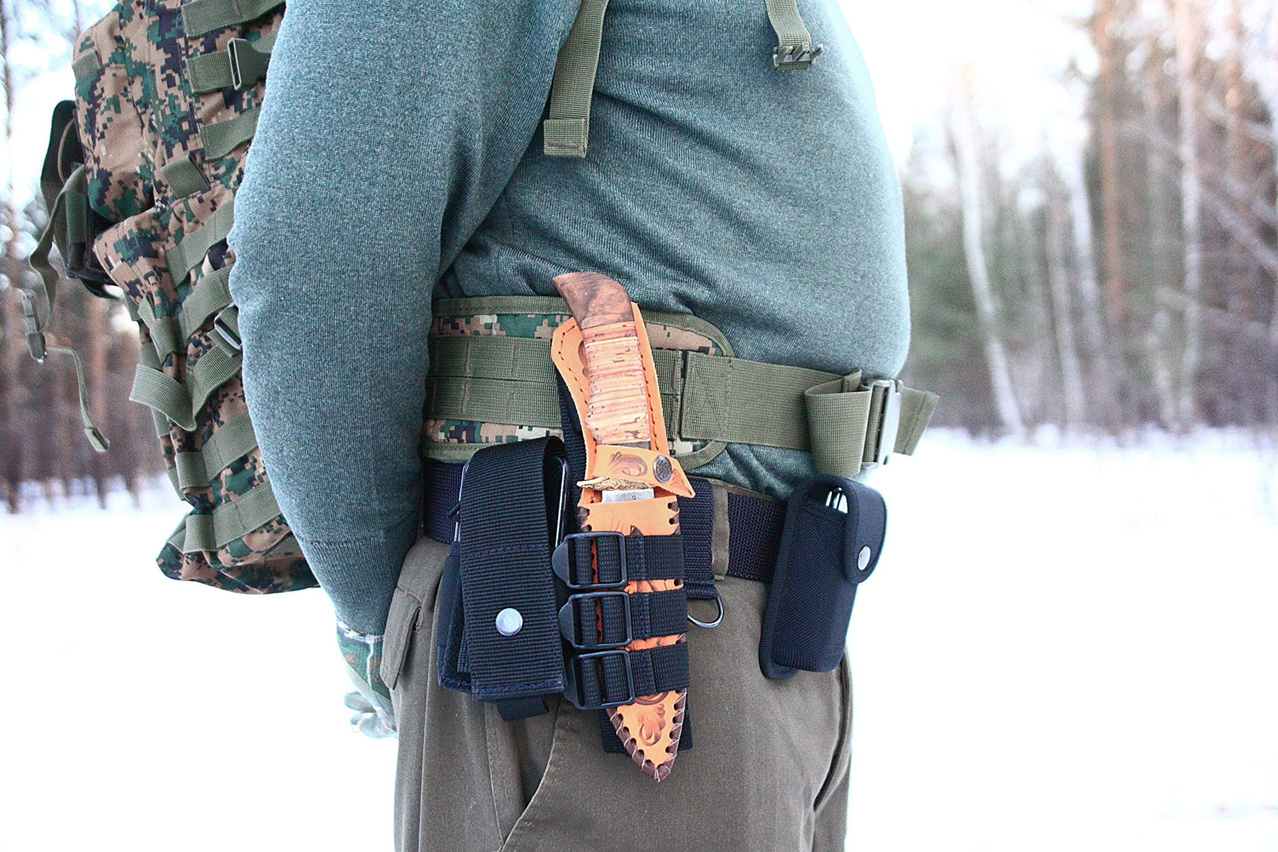 MOLLE Knife Sheath Adapter Holder/Attaching Knife to M.O.L.L.E. Webbing/Holds Hunting Leather Sheaths/Molle Sheath Carrier for Fixed-Blade Knives/Black Color/Fits Sheaths from 4" up to 12"