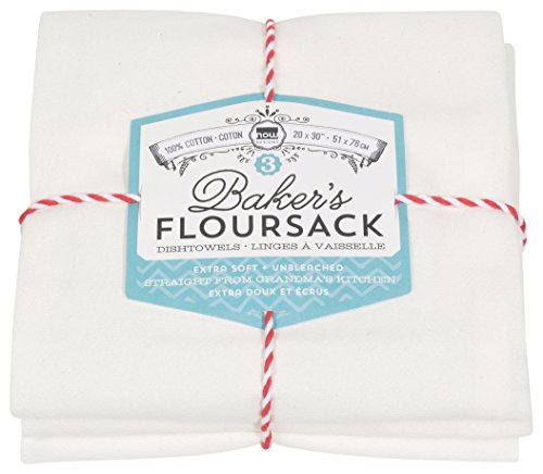 Now Designs Bakers Floursacks, Set of Three, Unbleached White, Set of Three