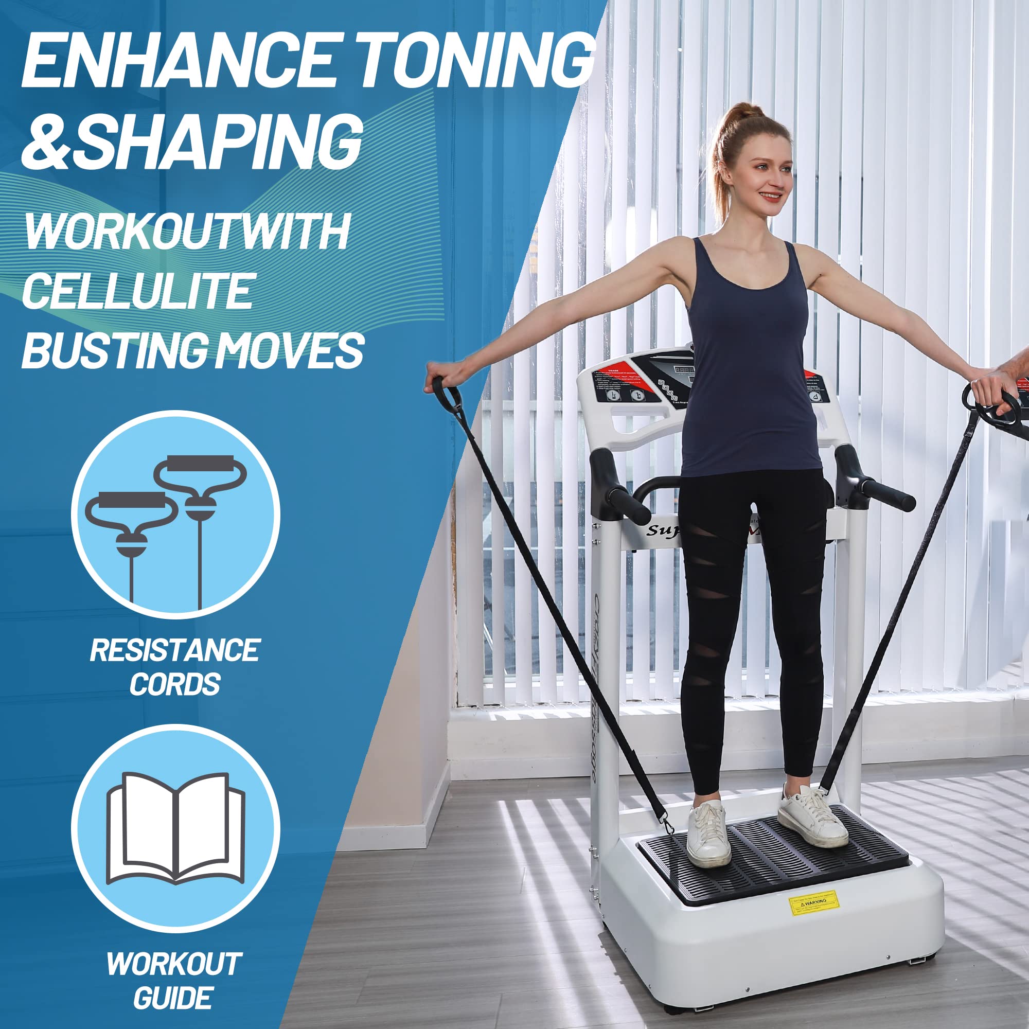 Ps Vibration Plate Exercise Machine, Whole Body Workout Super Large Vibration Platform Support 400 lbs with Resistance Band Cardio Training Weight Loss Equipment for Gym Home