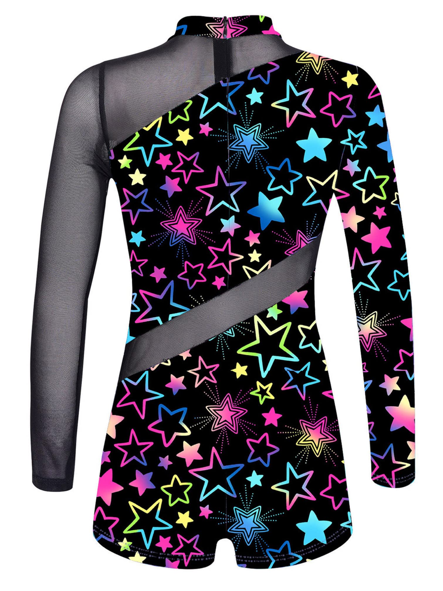 TiaoBug Kids Girls Long Sleeves Colourful Print Dance Leotard Gymnastics Romper One Piece Dancewear Pink&Blue 8 Years