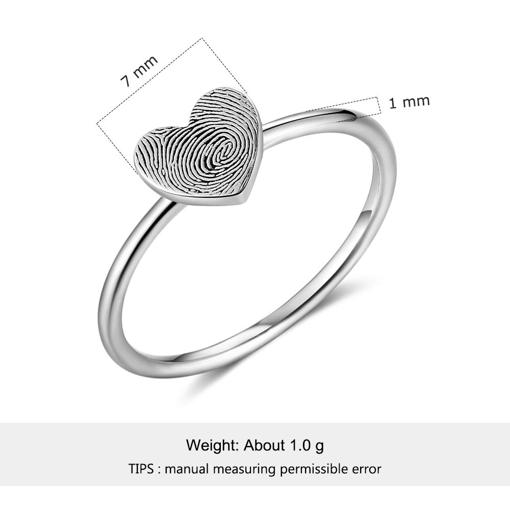 Molywoo Personalized Fingerprint Rings for Women Tiny Dainty Fingerprint Heart Ring Customized Jewelry for Mother Gift (7)