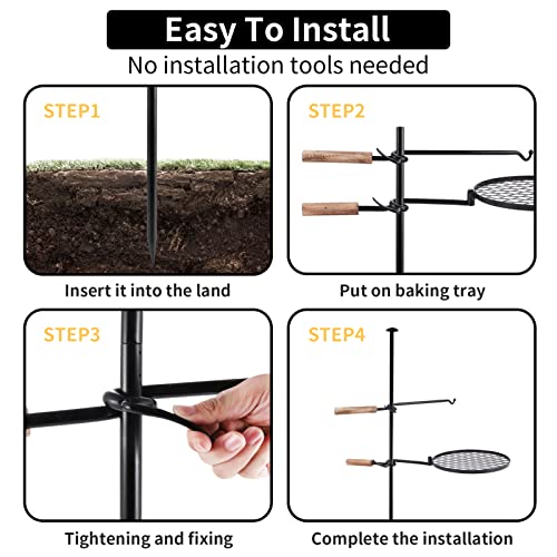 Swivel Campfire Grill Grate, Adjustable Fire Pit Grill, Camping Grill with Circular Grill for Outdoor Open Fire Cooking BBQ