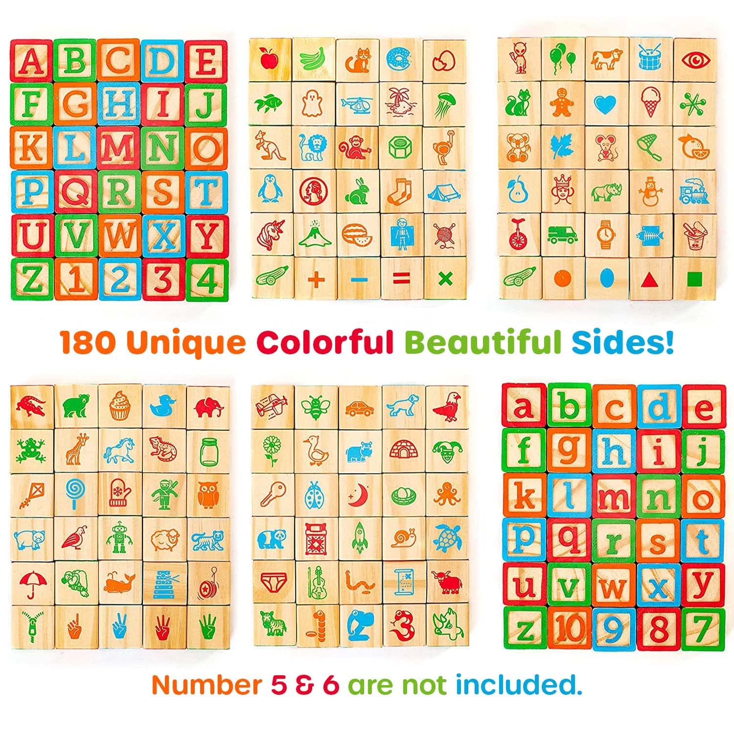 Oaktown Supply Building Blocks for Toddlers 1-3 Years Old, 30 Large Stackable Wooden Baby Blocks with Alphabet and Number Icons on Every Side, Toy Wagon Included