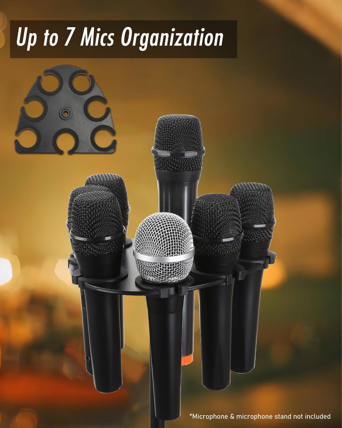 Numhag Microphone Holder, Multi Mic Holder for Wired and Wireless Mics, Multiple Microphone Organizer and Display for Mic Stand, Hold Up to 7 Microphones, Aluminum, Black