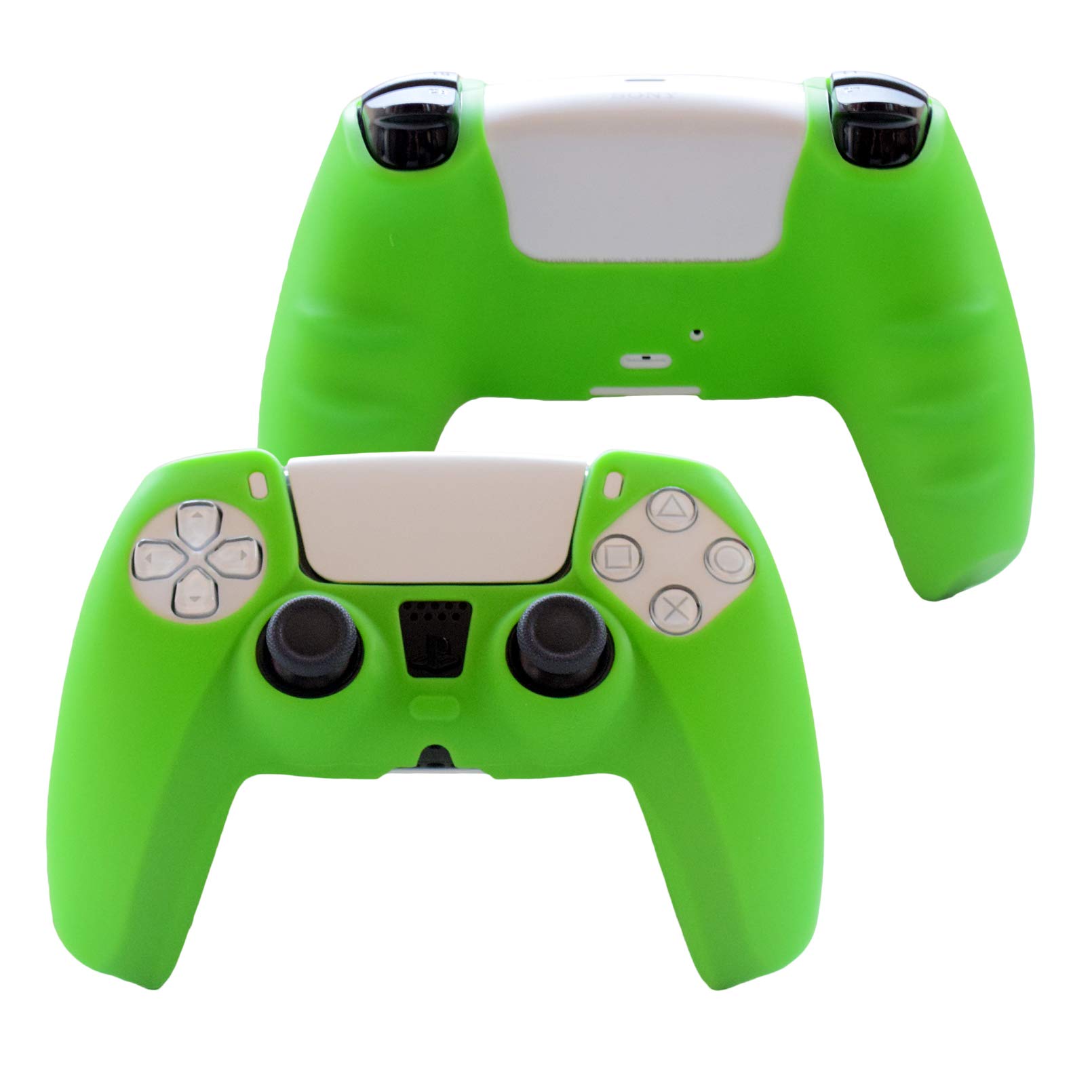 PS5 Controller Skin,Hikfly Silicone Cover for PS5 Grips PlayStation 5 Controller Cover Protector Sleeve Kits Video Games with FPS Pro Thumb Grips Caps(Green)