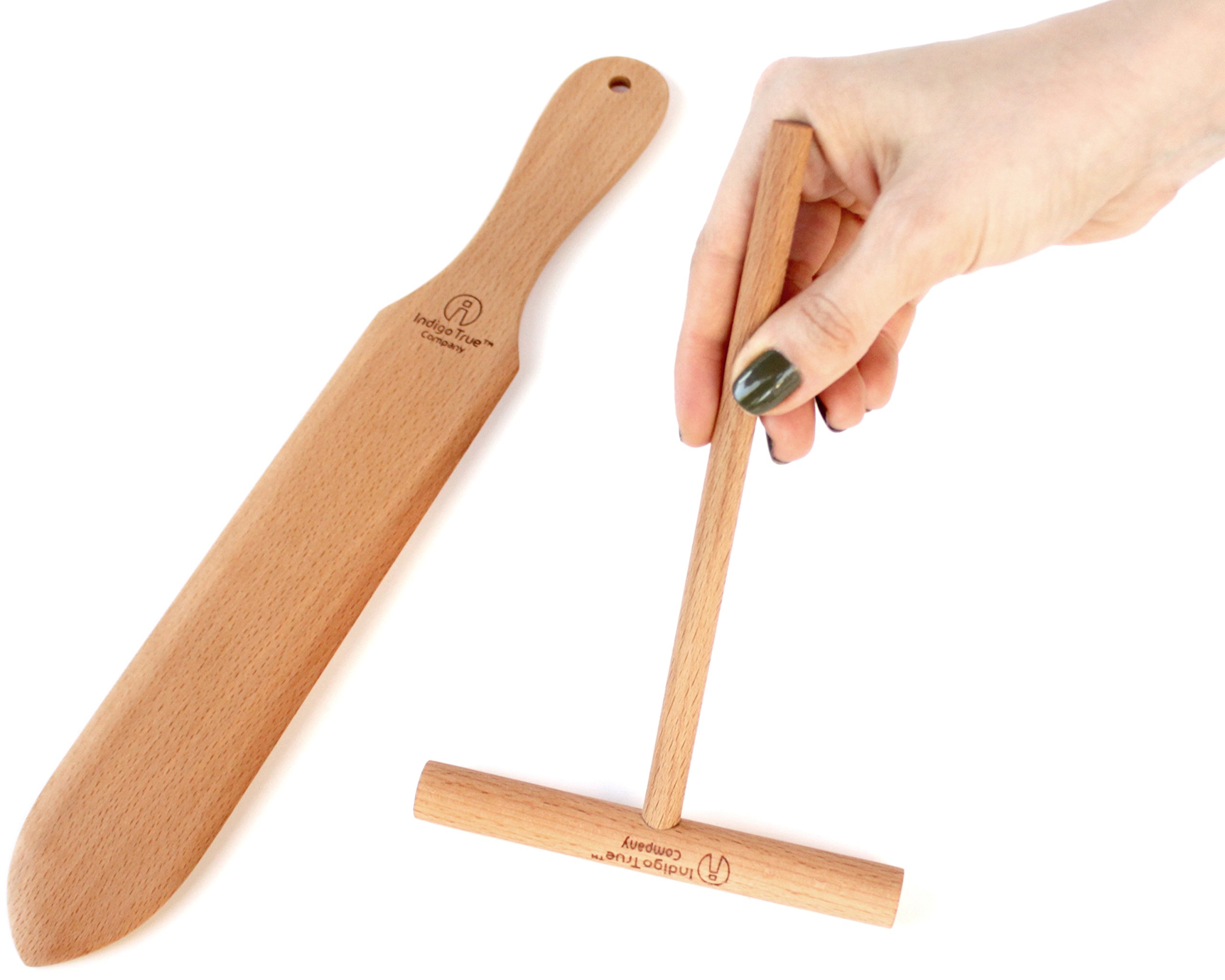 The ORIGINAL Crepe Spreader and Spatula Kit - 2 Piece Set (6β Spreader and 14β Spatula) Convenient Size to Fit Large Crepe Pan Maker | All Natural Beechwood Construction