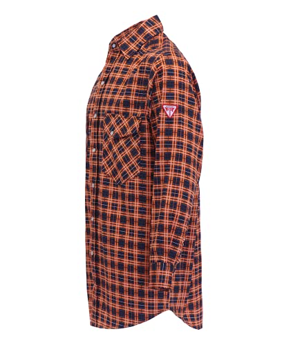 TICOMELA FR Shirt for Men Flame Resistant Shirts 6.5oz Light Weight Orange/Black Plaid Men's Fire Retardant Snap Shirts