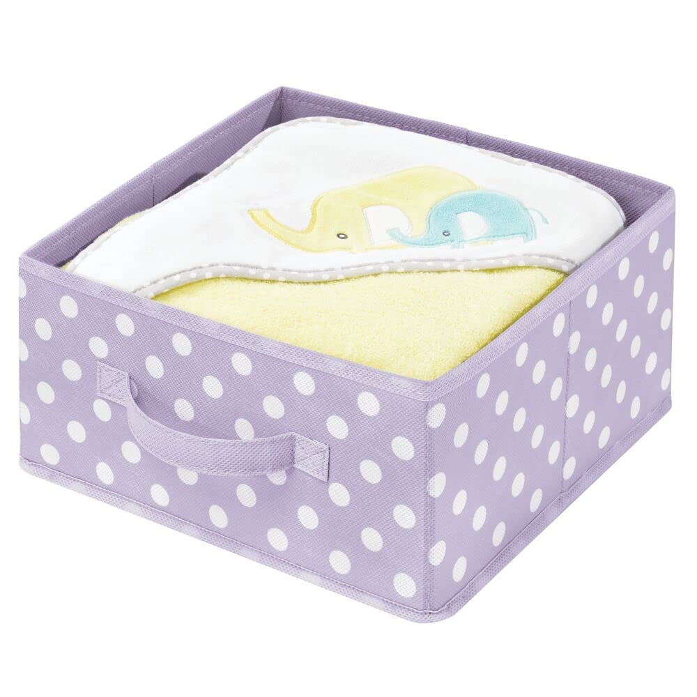 mDesign Fabric Nursery/Playroom Closet Storage Organizer Bin Box with Front Handle for Cube Furniture Shelving Units, Hold Toys, Clothes, Diapers, Bibs, 8 Pack, Light Purple/White Polka Dot