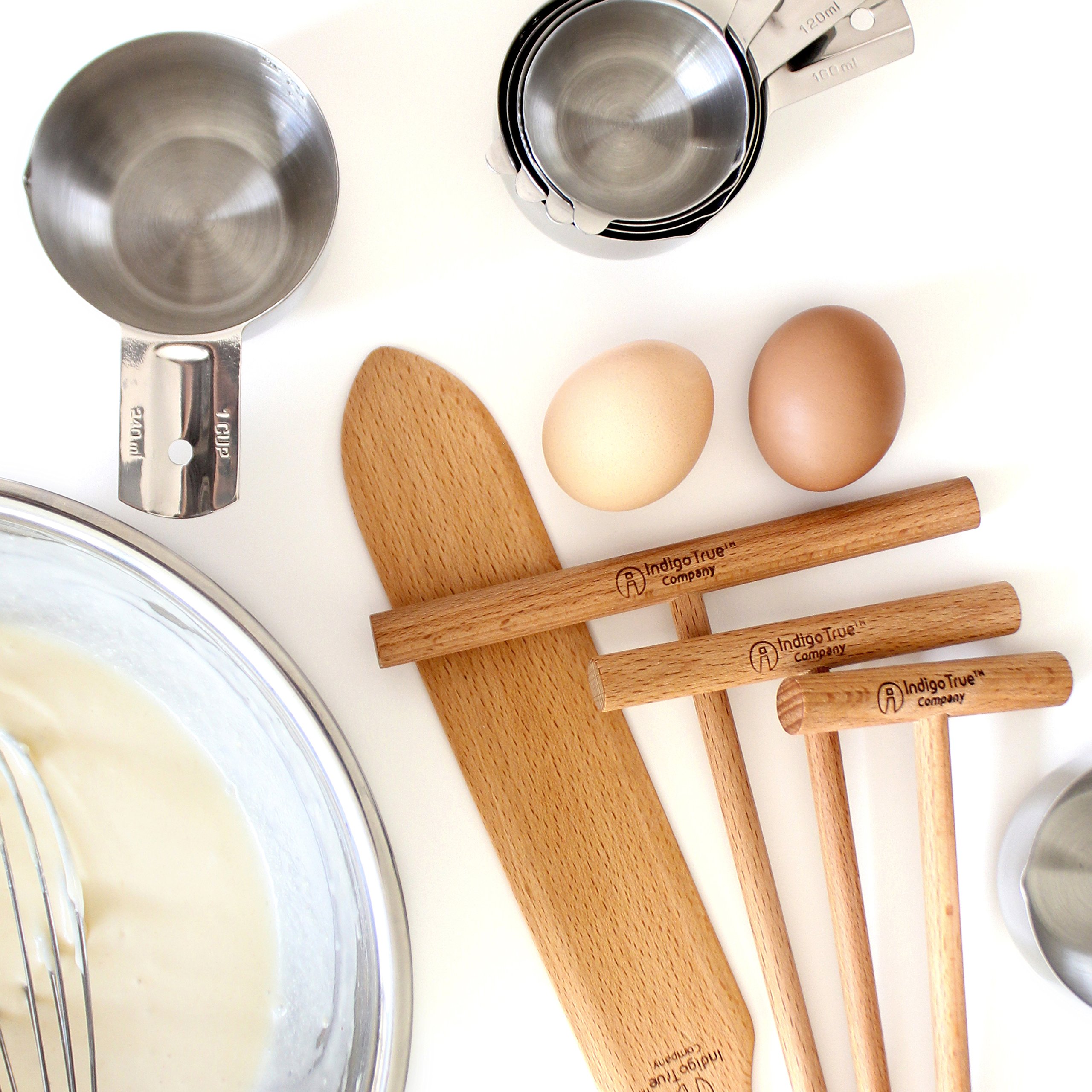 The ORIGINAL Crepe Spreader and Spatula Kit - 2 Piece Set (7” Spreader and 14” Spatula) Convenient Size to Fit Large Crepe Pan Maker | All Natural Beechwood Construction only From Indigo True Company