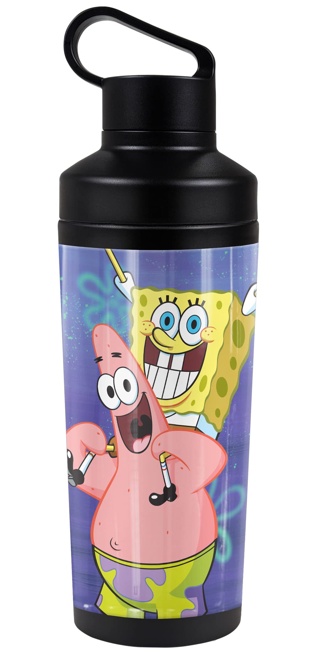 Spongebob OFFICIAL Spongebob And Patrick Cropped 18 oz Insulated Water Bottle, Leak Resistant, Vacuum Insulated Stainless Steel with 2-in-1 Loop Cap