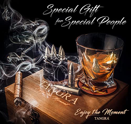 Whiskey Stones Large 6 Laser Engraved Stainless Steel Silver Bullets with Revolver Barrel Base Reusable Chilling Rocks Stone Ice Cubes Chillers Birth Day Gift Set for Father's Day, Military Man