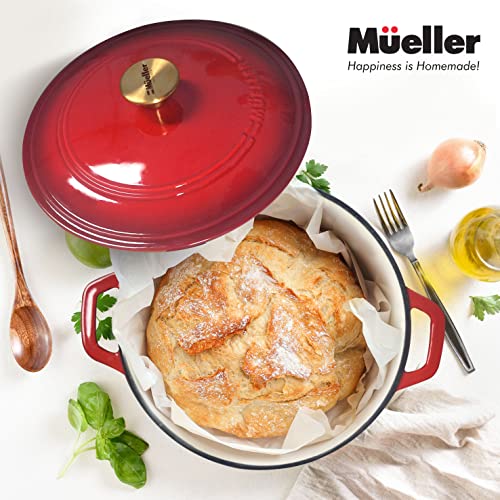 Mueller 6 Qt Enameled Cast Iron Dutch Oven, Heavy-Duty Casserole Dish and Braiser Pan with Lid and Stainless Knob, Safe for All Cooktops