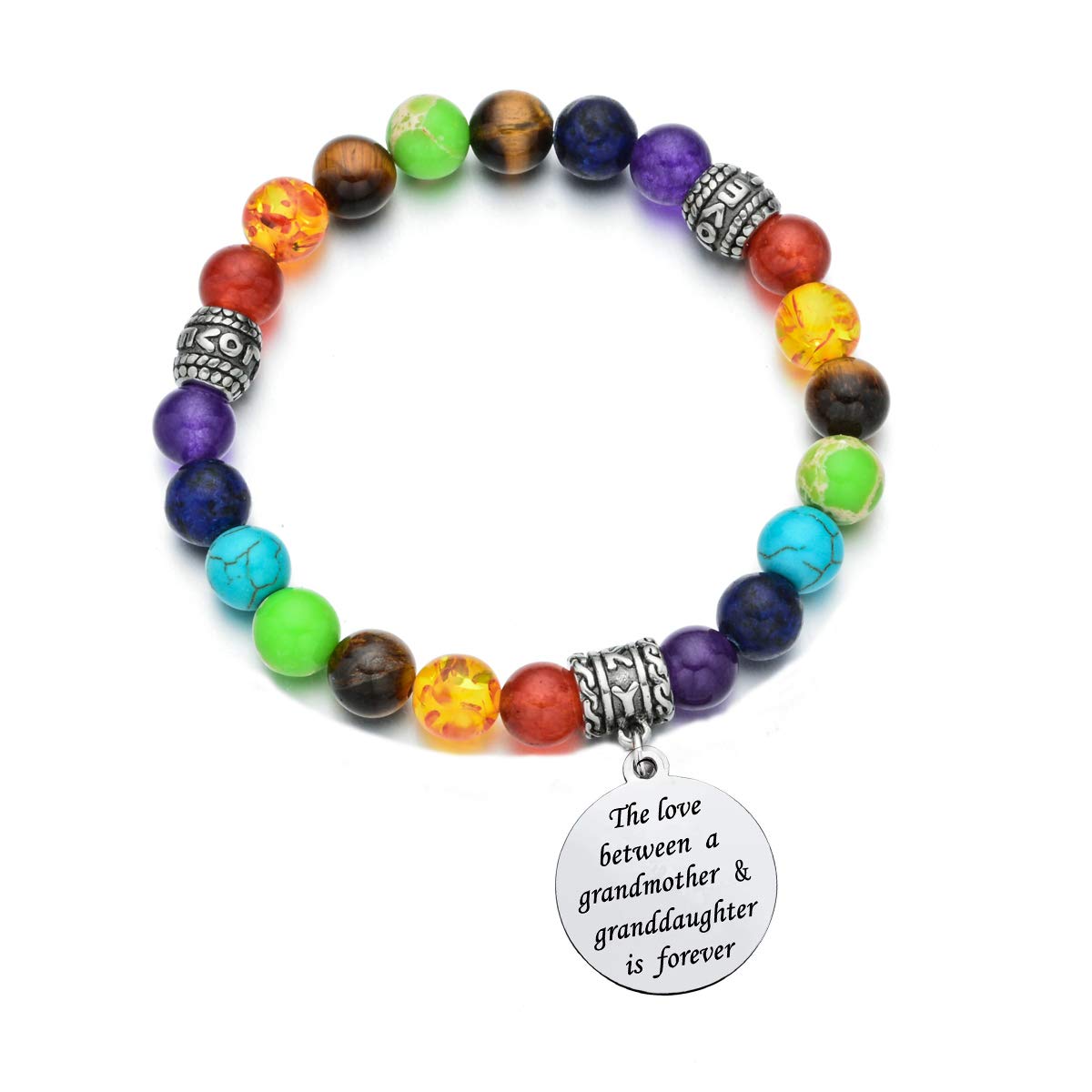 Pdouself Grandma Birthday Gifts Chakra Healing Beads Bracelets from Granddaughter Grandmother Expandable Bangle for Women Christmas Jewelry Mothers Day Gift (grandmother-chakra)