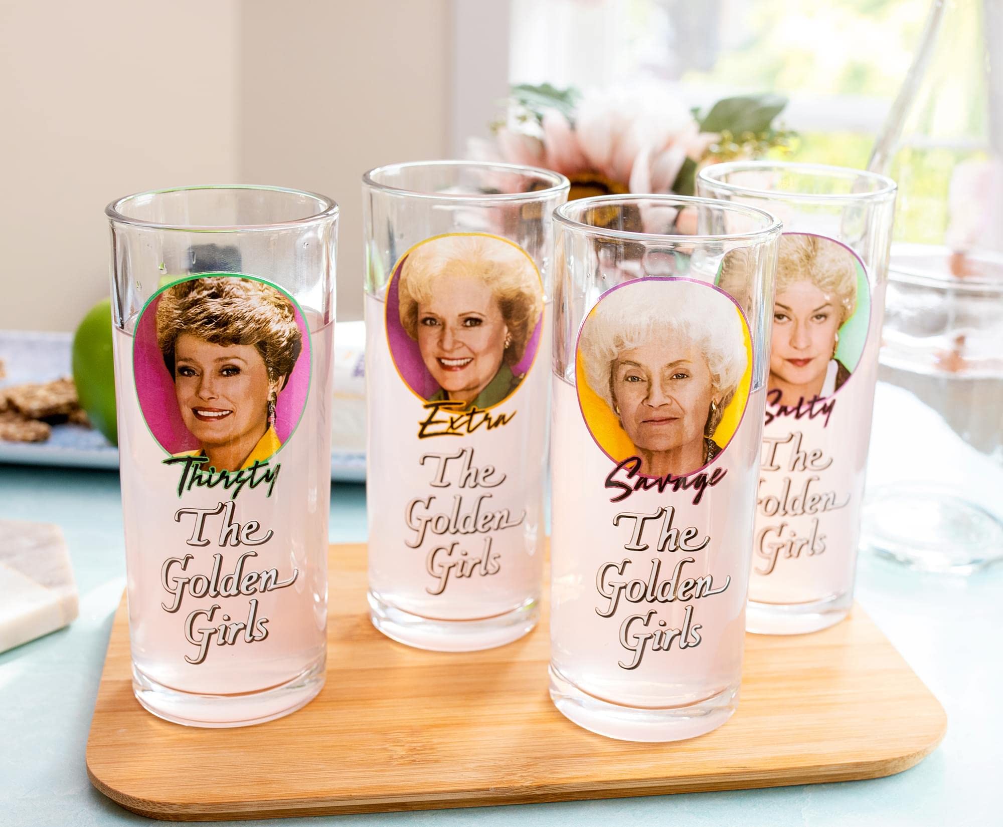 Silver Buffalo The Golden Girls Frames Logo 10-Ounce Tumbler Glasses | Set of 4