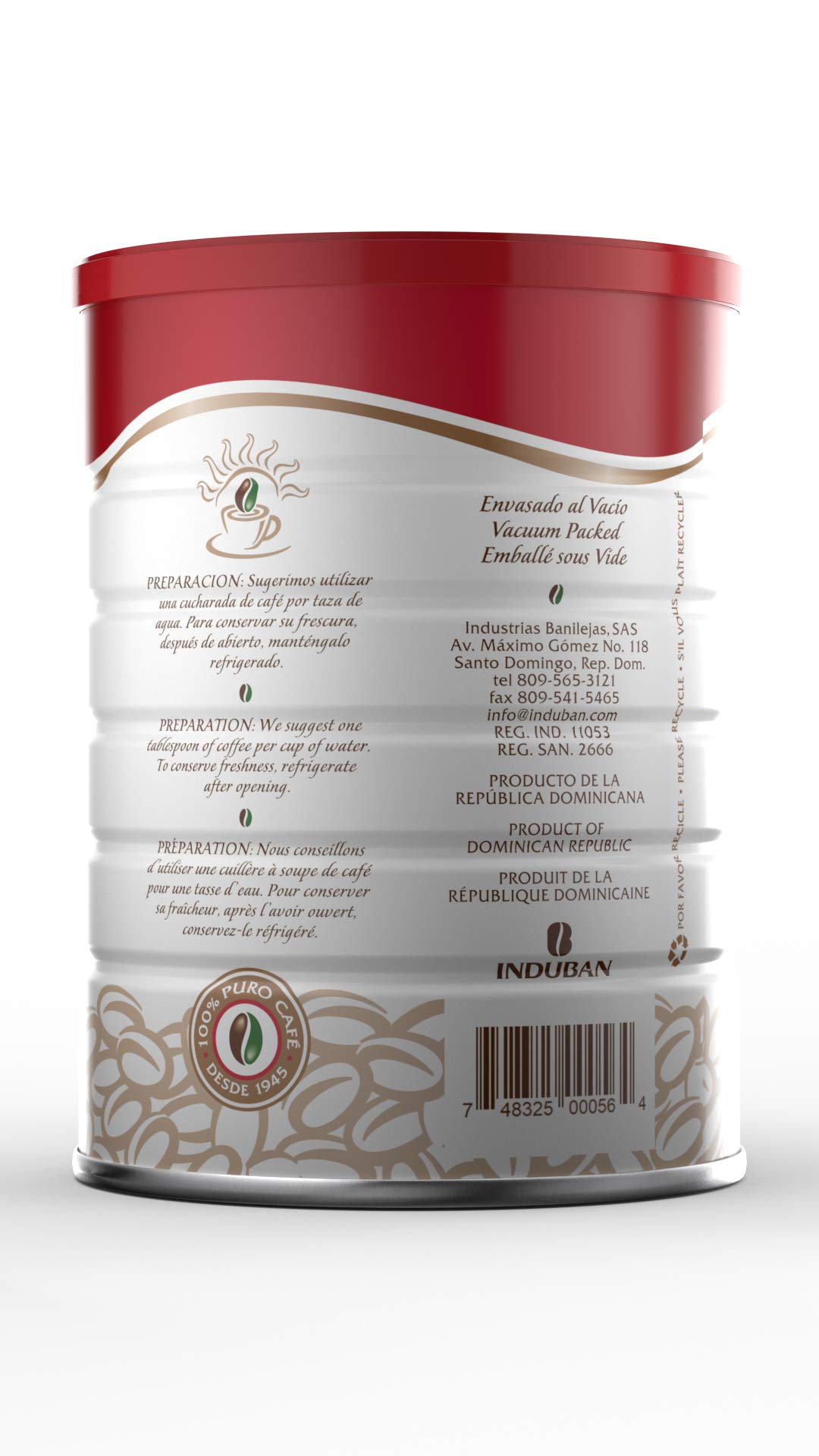 Santo Domingo Coffee, 10 oz Can, Ground Coffee, Medium Roast - Product from the Dominican Republic (Pack of 2)