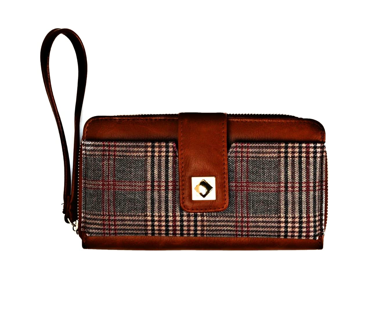 Time & Tru Women's Ainsley Bulk Clutch Faux Saffiano Leather Women's Wallet (Plaid), (236)