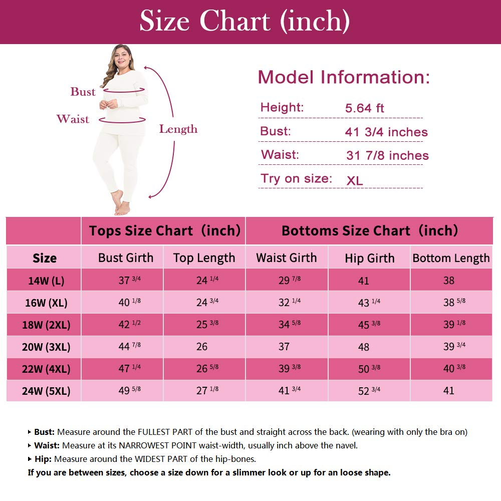 Nuonita Thermal Underwear for Women Plus Size Long Johns Set Fleece Lined Base Layer Top & Bottom 4XL White