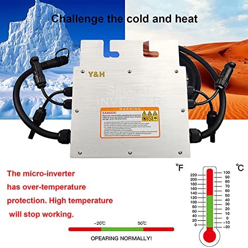 Y&H 600W Grid Tie Micro Inverter with WiF Communication Waterproof MPPT Stackable DC30-60V Solar Input AC110V 220V Auto Pure Sine Wave Output for 30V 36V PV Panel