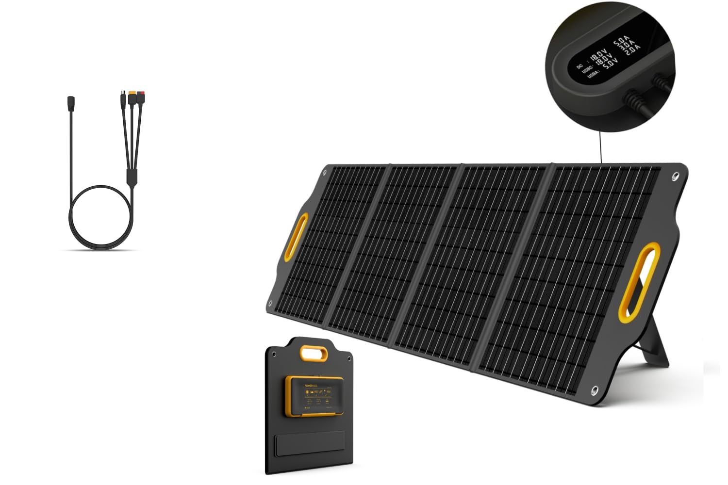 Powerness 120W Portable Solar Panel with DC7909(8mm) to XT60 Female/DC8020 Male/Anderson Male Adapter