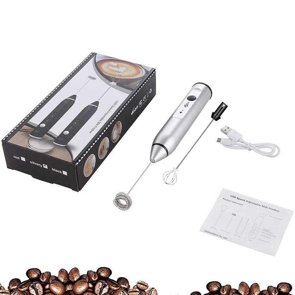 Milk Frother Handheld Foam Maker USB Rechargeable Coffee Frother with 2 Stainless whisks,3-Speed Adjustable Mini Blender for Cappuccino, Latte, Bulletproof Coffee, Egg Mix, Matcha, Hot Chocolate