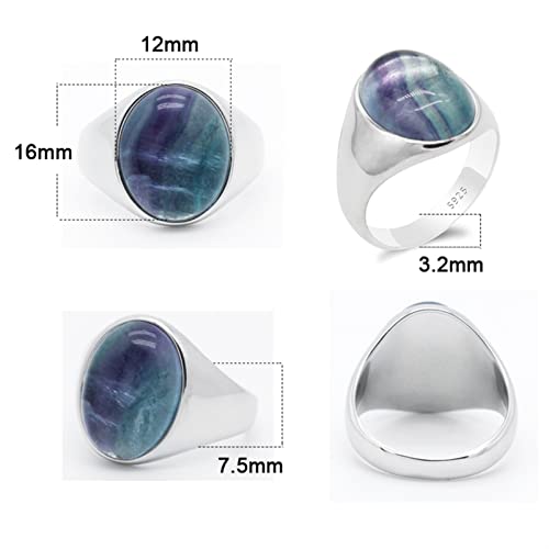 SRLIWHITE Fluorite Ring for Men 925 Silver Oval Natural Gemstone Simple Turkish Handmade Jewelry Women Male Turkish Ring (Ring Size : 9)