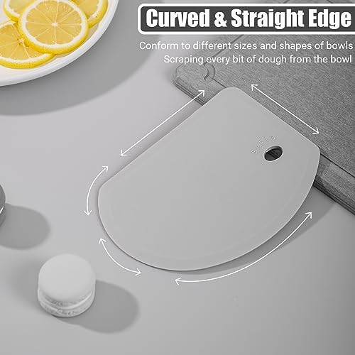 Sapid Flexible Curved Edge Silicone Bowl Scraper(5.98"×4.3"), Food Grade Dough Scraper for Baking Sourdough Bread, Cake, Bench Scrapers, Multipurpose Kitchen Dish Scrapers, Easy to Clean (1, Gray)