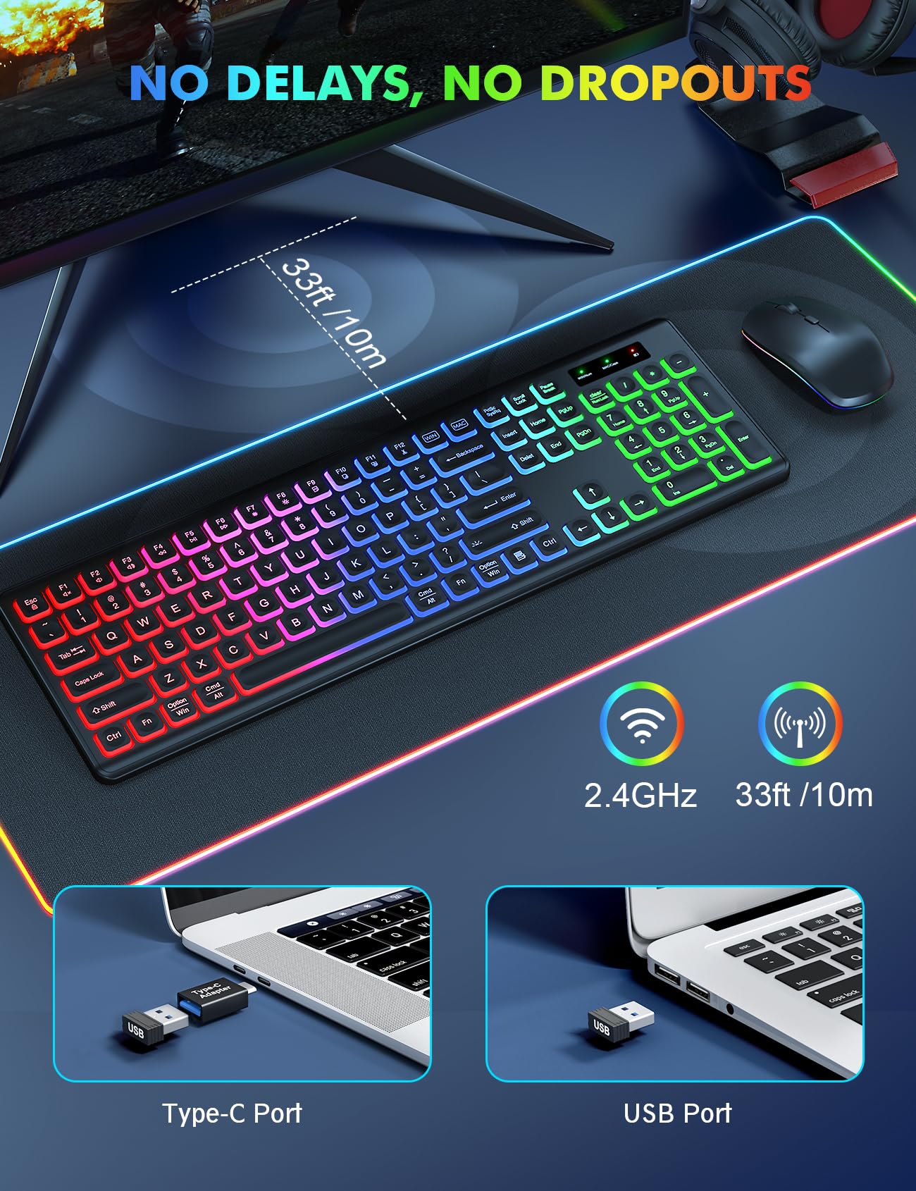 Wireless Keyboard and Mouse, Round Keys, Tactile Responsive Typing, Sleep Mode, Cute Keyboard Mouse Combo, Lag-Free USB Cordless Pink Keyboard for Computer/Laptop/PC/Windows/Mac/Chrome OS - Trueque