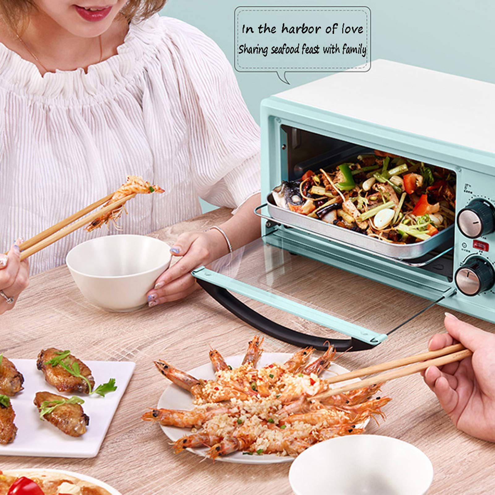 Multifunctional Electric Mini Oven,Retro Baking Cake Bread Electric Oven, Intelligent Stainless Steel Coating Microwave Oven (Mint) (Mint)