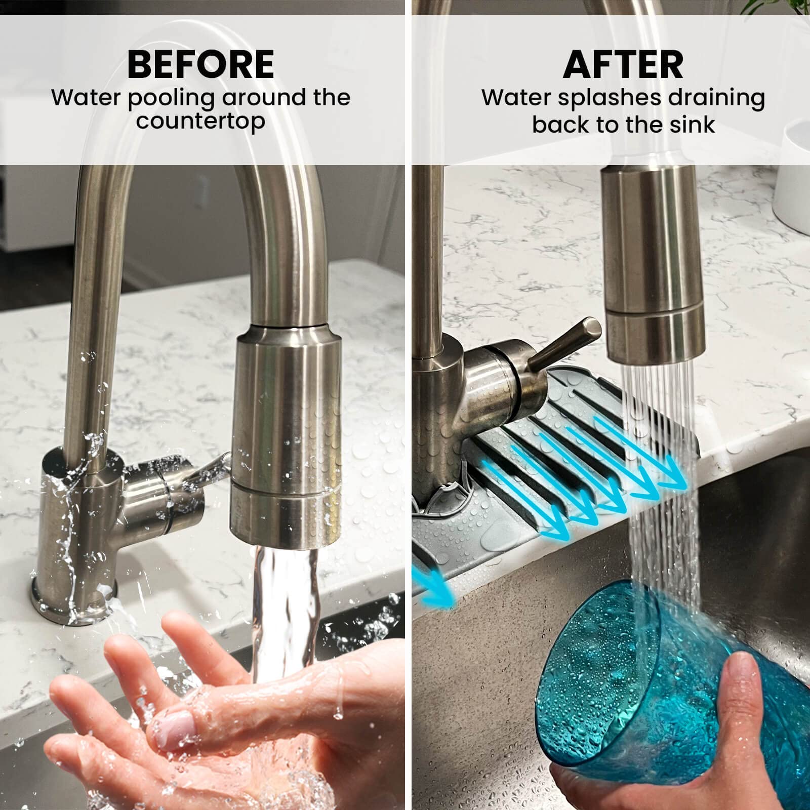 Sponge Holder for Kitchen Sink | Upgraded 5 Degree Slope | 14.6 x 5.5 in | Silicone Faucet Mat | Splash Guard | Faucet Drip Catcher Tray | Dish Sponge Holder | Accessories Gadgets and Protectors