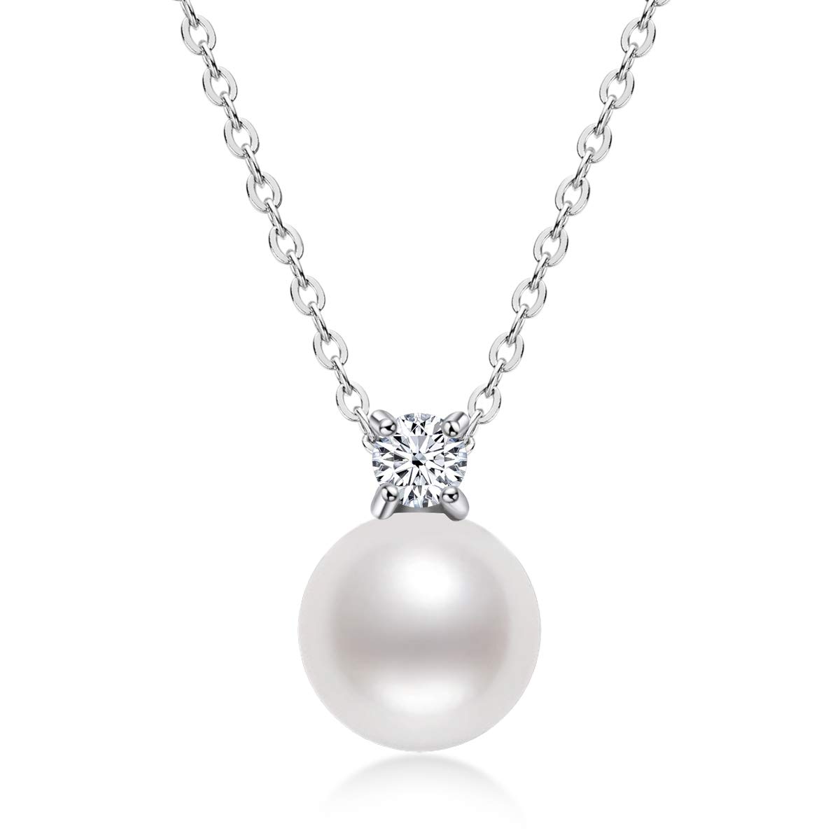 Pearl Necklace Single Freshwater White Pearl Pendant Sterling Silver Chain Jewelry Gift for Mom Mama Mother Day(Size:7.5-8mm)