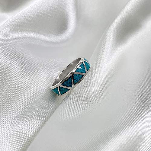 Southwestern Style Turquoise Gemstone 6mm Wedding Band 925 Sterling Silver Unisex Ring for Women Size 4.5