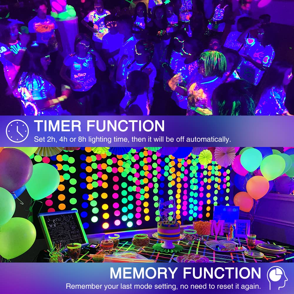 Onforu 2 Pack 50W LED Black Light with Daylight, Dimmable Black Light Flood Light with Remote, Timing, IP66 Outdoor Blacklight for Glow in The Dark, Dance Party, Halloween Lights, Fluorescent Poster