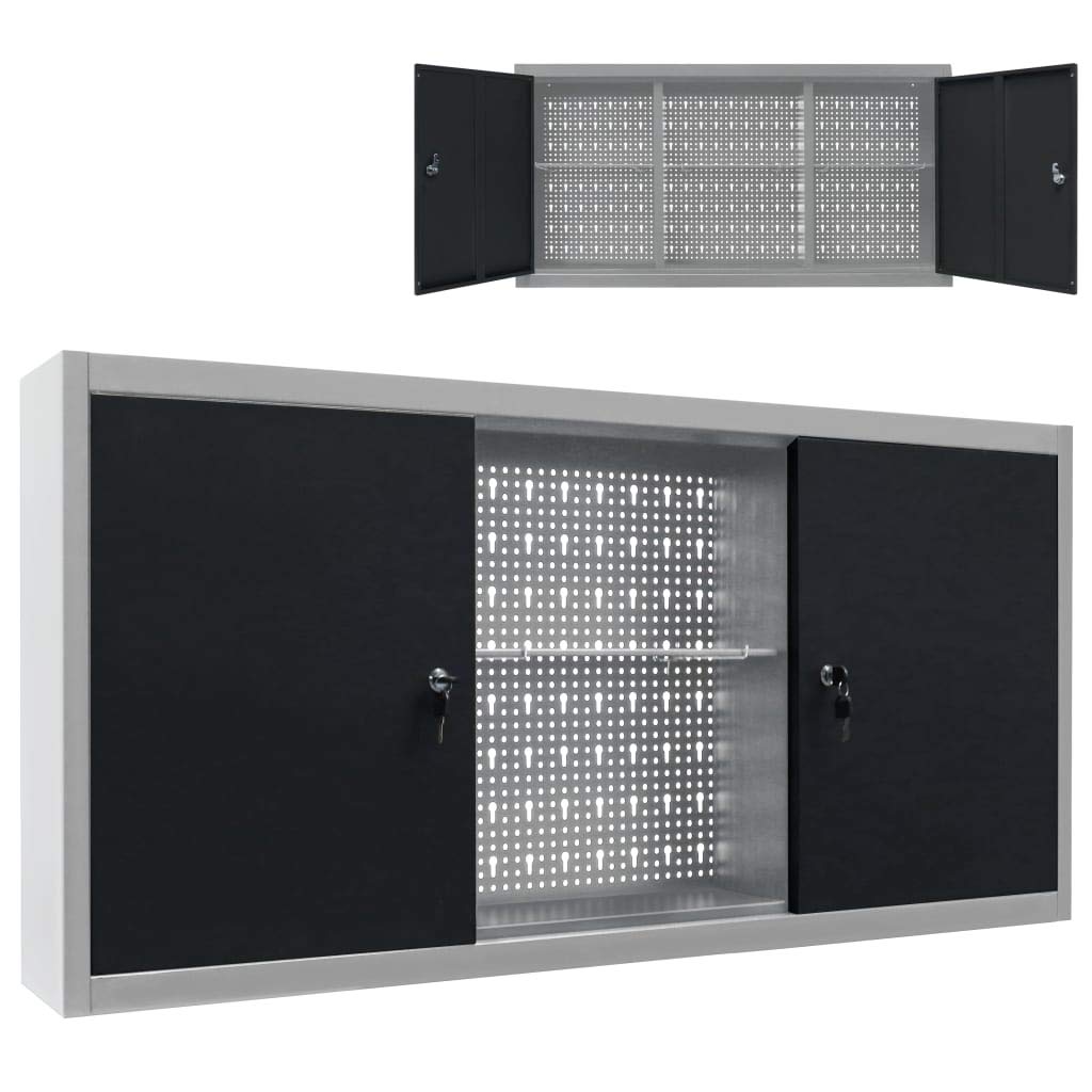 NusGear Wall Mounted Tool Cabinet Industrial Style Metal Gray and Black, Material: Metal -366
