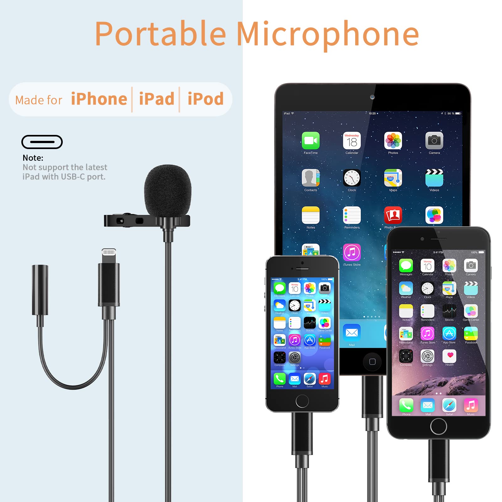 Sovvid Lavalier Lapel Microphone for iPhone with Headphone Monitoring, 2 Foam Mic Covers, Updated Professional Omnidirectional Condenser Mic for Video Recording Tiktok YouTube Vlogging (Lightning)