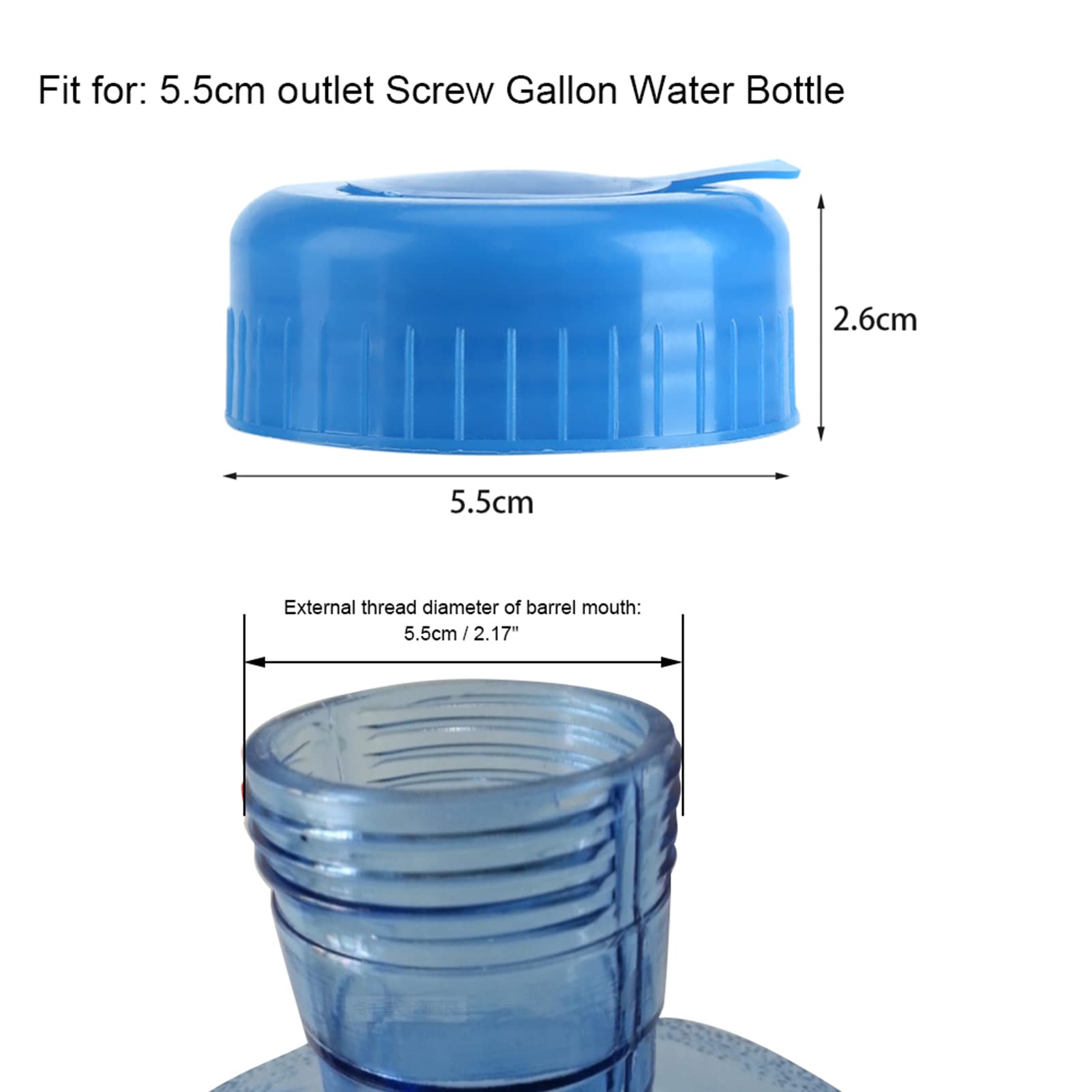 MONACO 5-Pack Plastic Water Bottle Cap, 55mm Twist Cap Replacement Non-Spill, Blue Bottle Caps for Screw Top Bottles, Leak Free