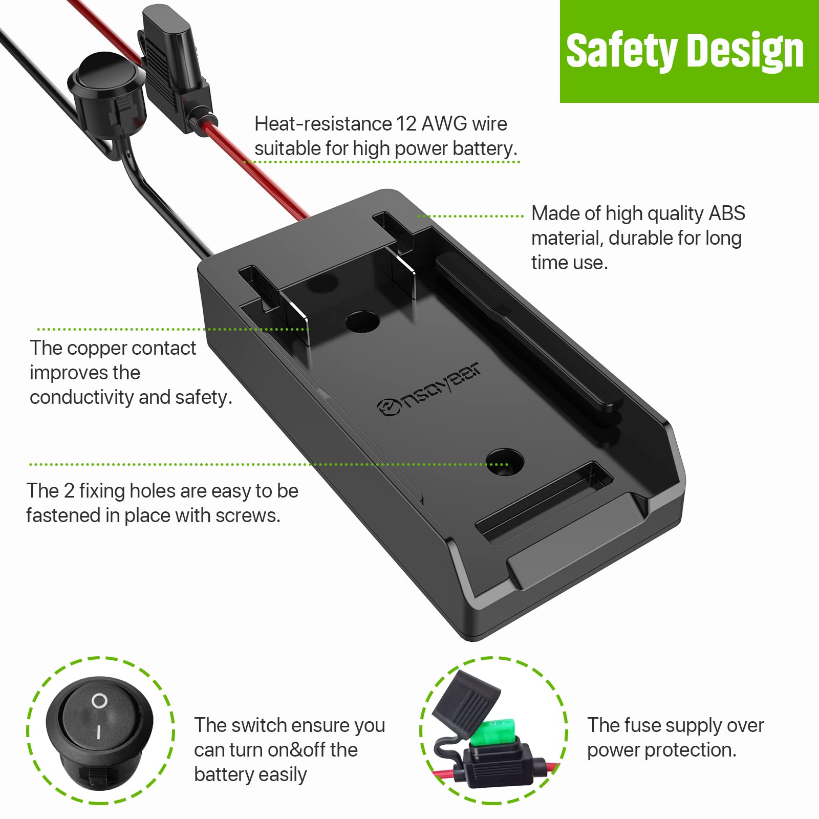 Power Wheel Adapter with Fuse & Switch, Secure Battery Adapter for Greenworks 40V Lithium Battery, with 12 Gauge Wire, Good Power Convertor for DIY Ride On Truck, Robotics, RC Toys and Work Lights