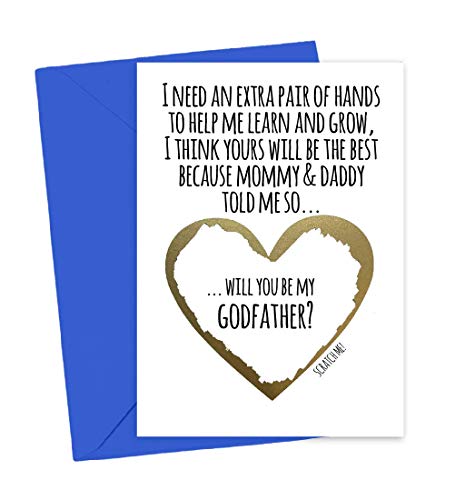 Will You Be My Godfather Scratch Off in Child Handwriting, I Need an Extra Pair of Hands Poem from Niece, Nephew, Best Friend, Card for Uncle or Friend (Extra Hands Godfather)