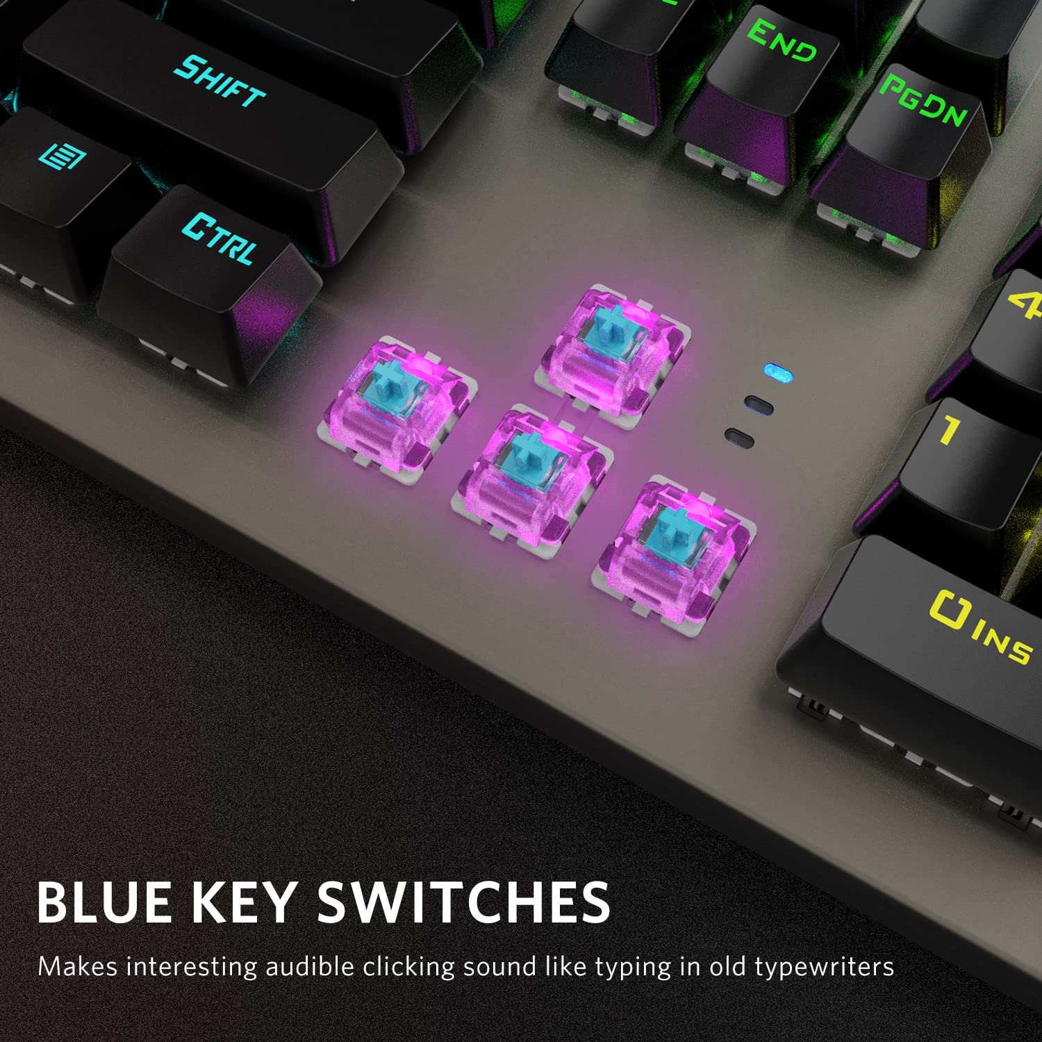 TEWELL Mechanical Gaming Keyboard, Wired RGB Rainbow Backlit Keyboard with Blue Switches, Ergonomic Standard Keyboard for Desktop, Computer, PC
