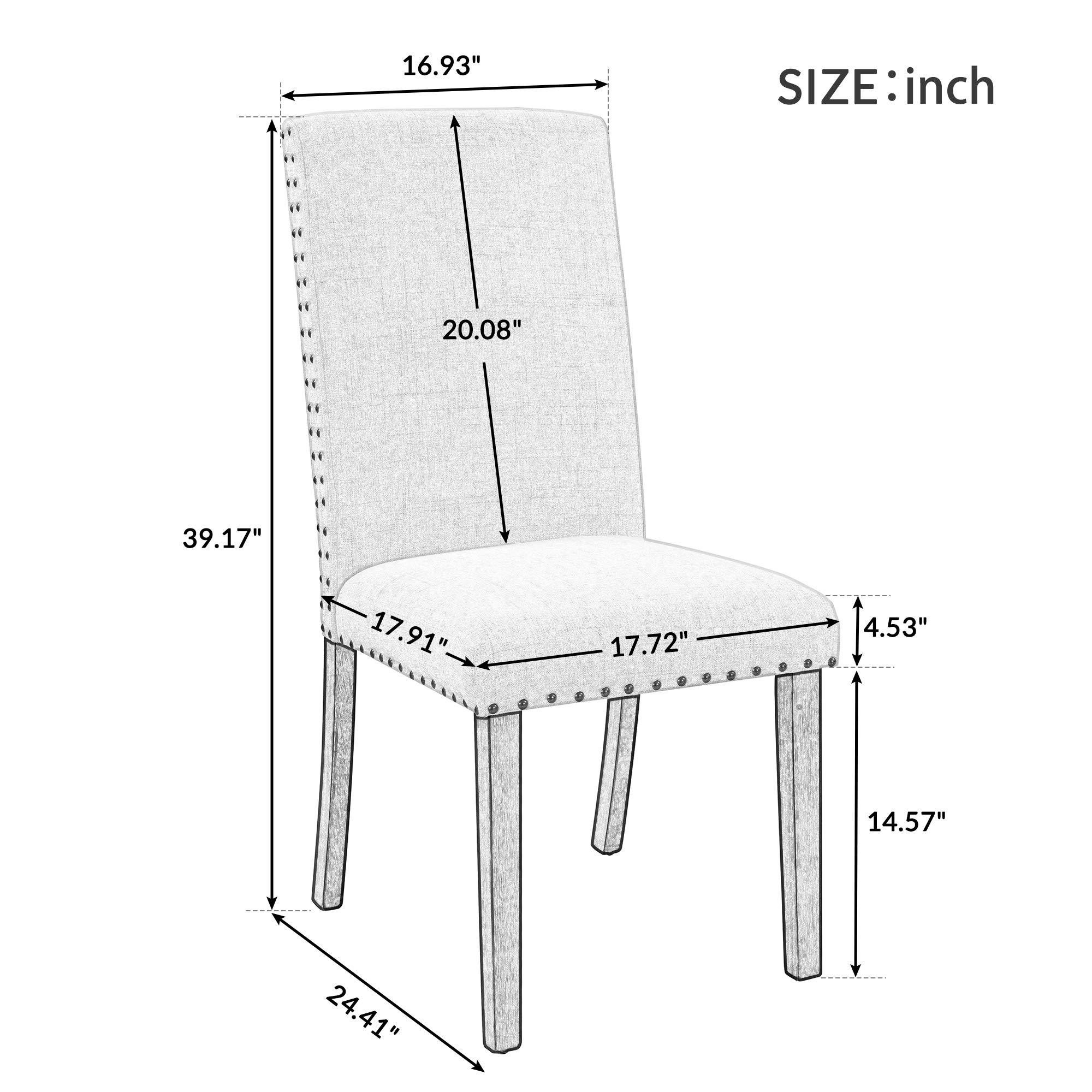 Merax Dining Chairs Set of 2, Dining Room Chairs, Fabric Padded Upholstered Side Chair with Solid Wood Legs & Nailed Trim (Beige+Brown, Set of 2)