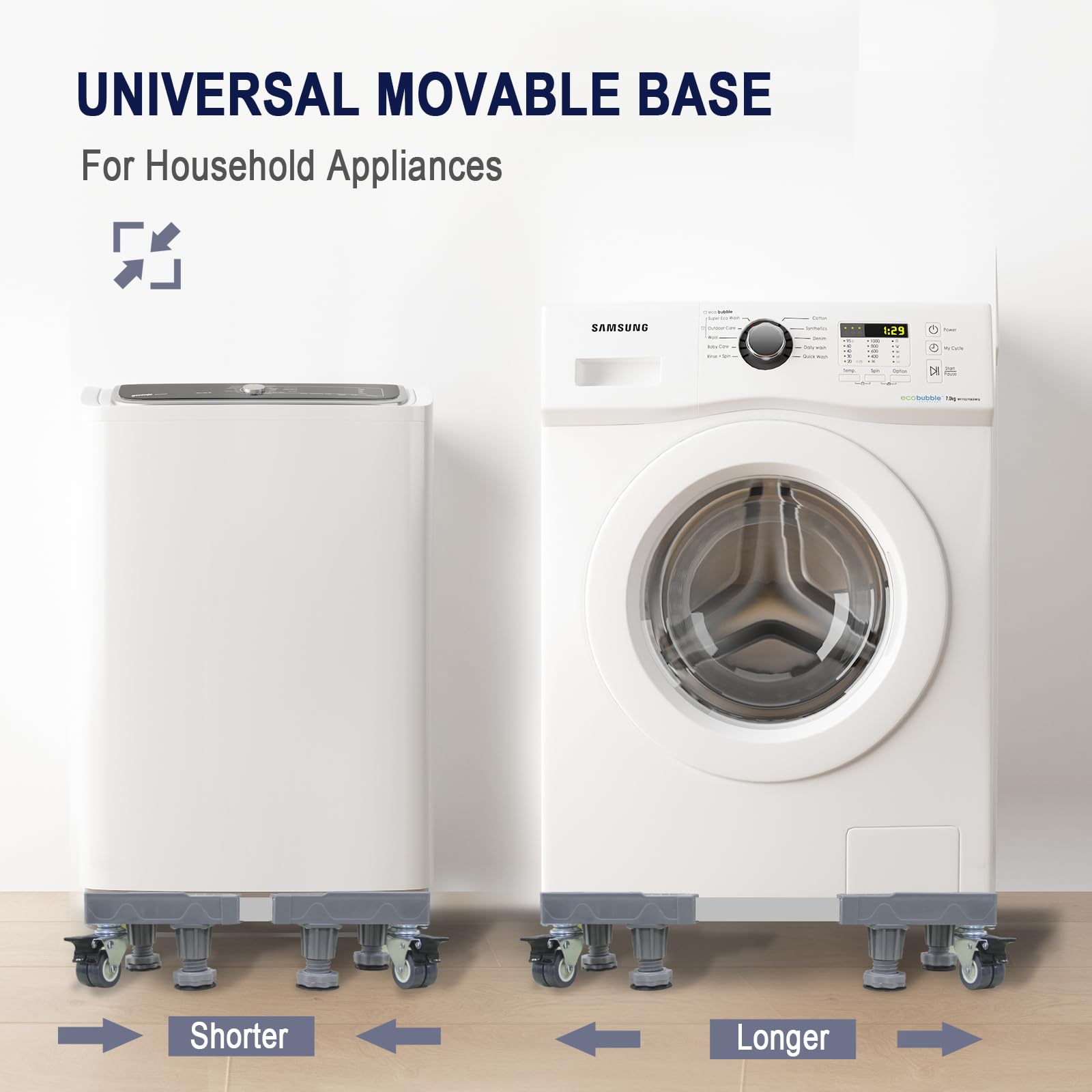 Pameloo Adjustable Washing Machine Stand 5.7" to 24.8" Wide, 8 Wheels Base Heavy Duty Laundry Appliance Support, Anti-Vibration Washer Pedestal and Dryer Base, Home Appliance Mobility Solution