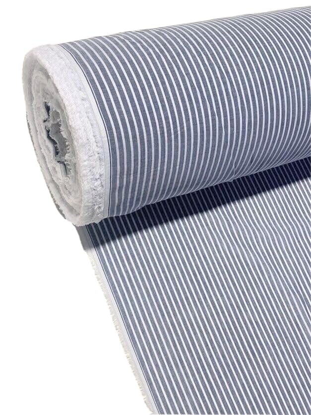 Navy Blue White 100 Percent Cotton Lawn Stripe Apparel Fabric Sheer 58 Inches Wide by The Yard