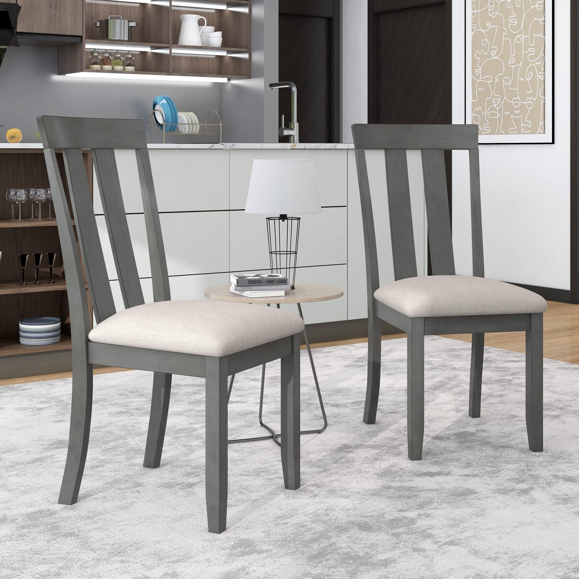 Merax Dining Chairs, Soft Fabric Dining Chairs Set of 4, Dining Room Chairs with Seat Cushions and Curved Back (Gray, Set of 4)