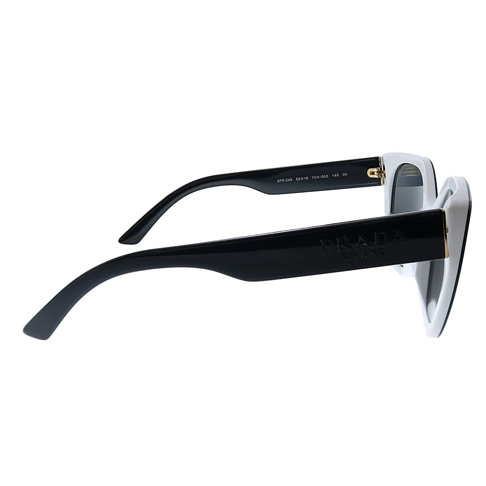Prada PR 24XS YC45S0 Black Ivory Plastic Rectangle Sunglasses Grey Lens