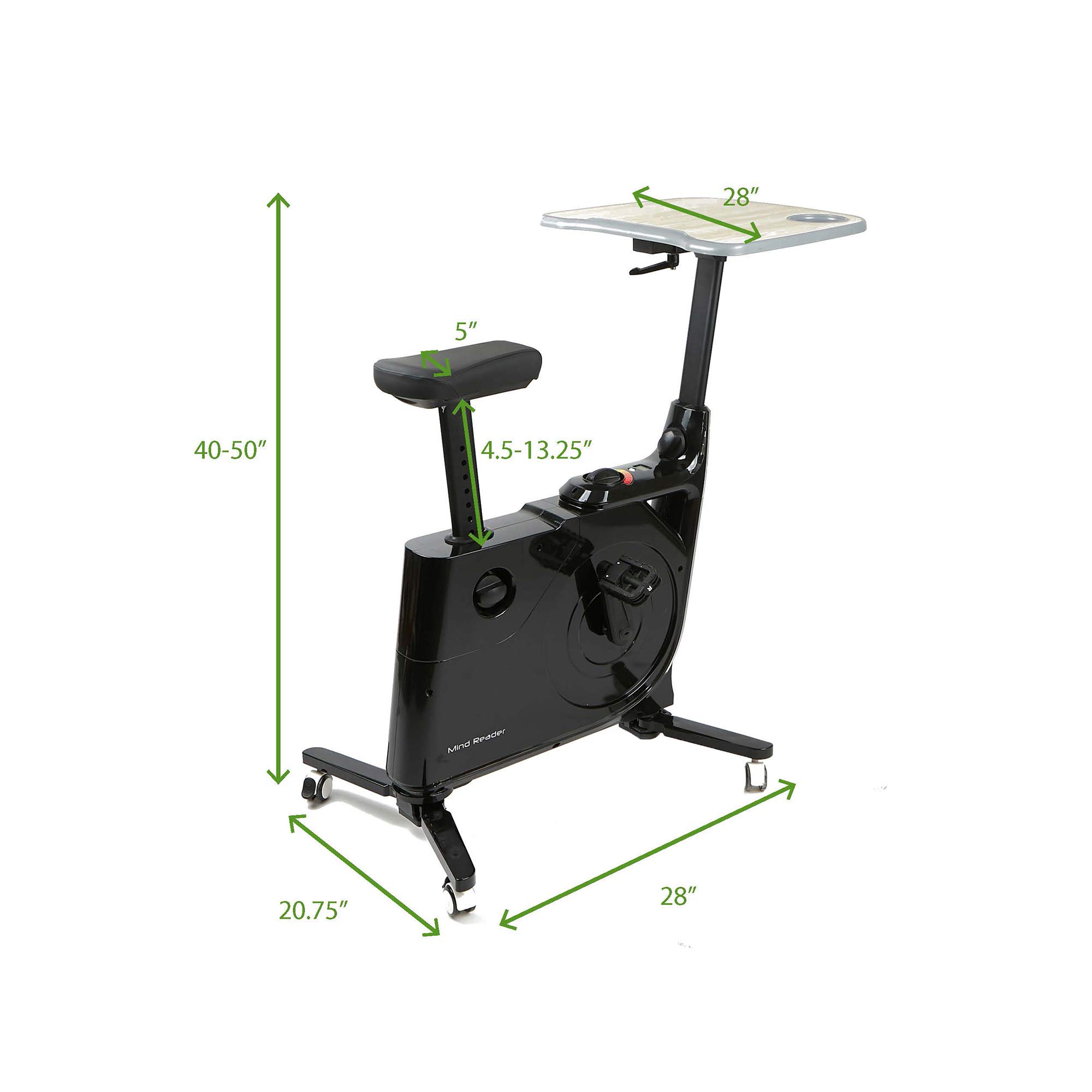 Mind Reader XBIKED-BLK Bicycle with Desk, Home Office Exercise, Standing Indoor Cycling, Bike Workstation, Black