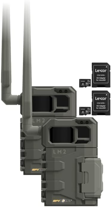 SPYPOINT LM2 Twin Pack Cellular Trail Camera - 20MP Photos, Infrared Game Night Vision Photos, 90' Flash Trail Camera & Detection Range + SD Cards (LM2-Nationwide)