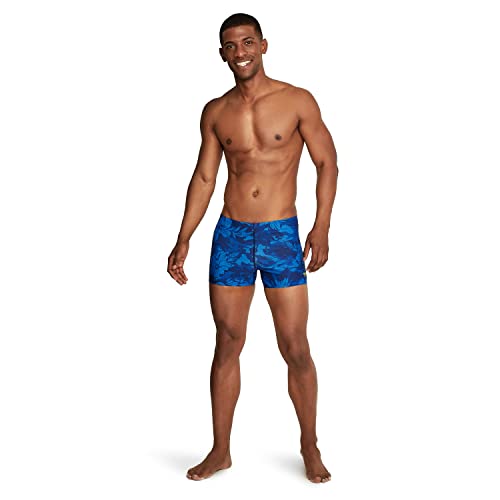 Speedo Men's Standard Swimsuit Square Leg Printed, Tropical Palace Blue, Large
