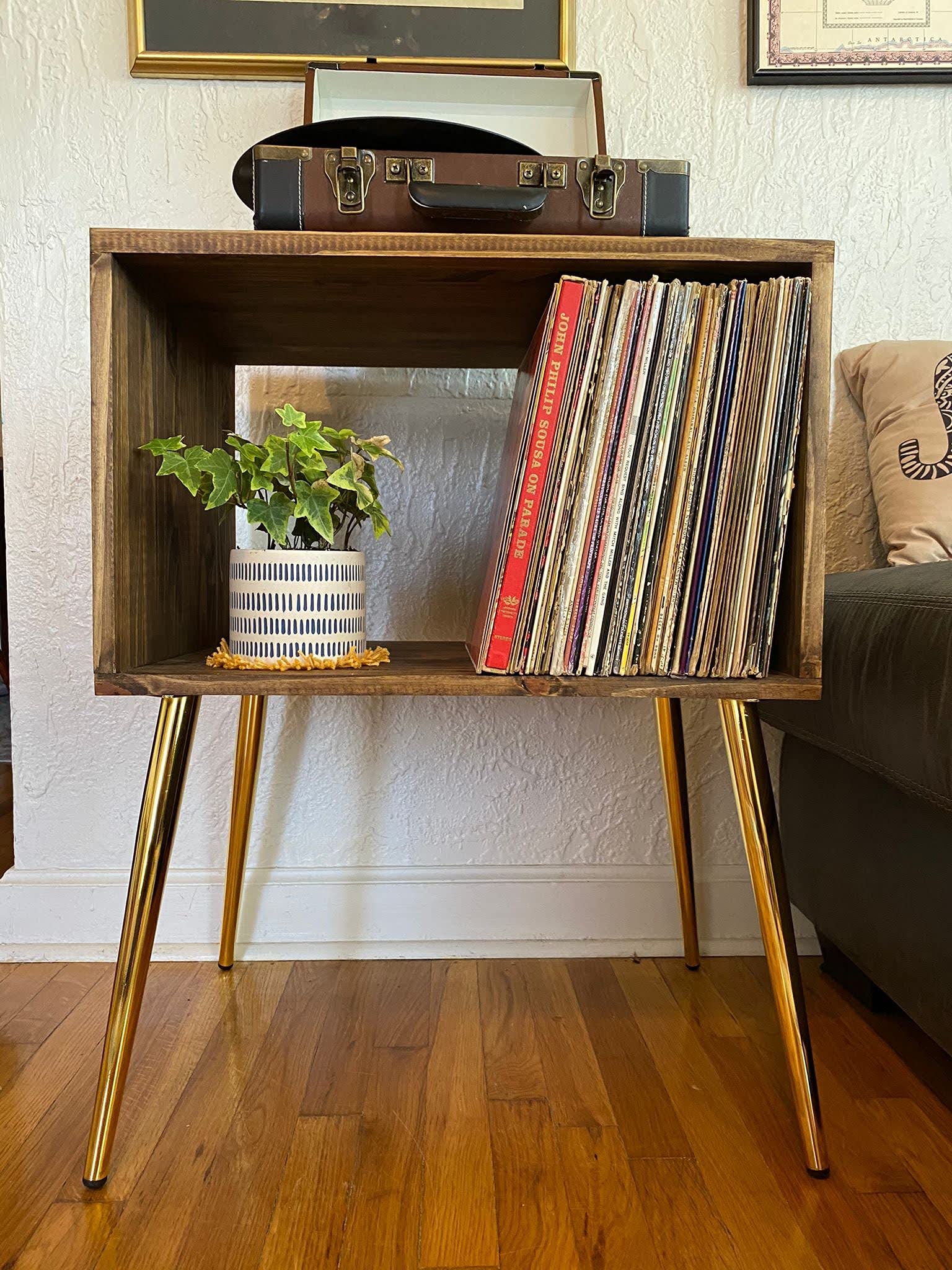 Table for Record Player Stand Cabinet MCM Mid Century Modern Metal Golden Legs Active Restock requests: 0