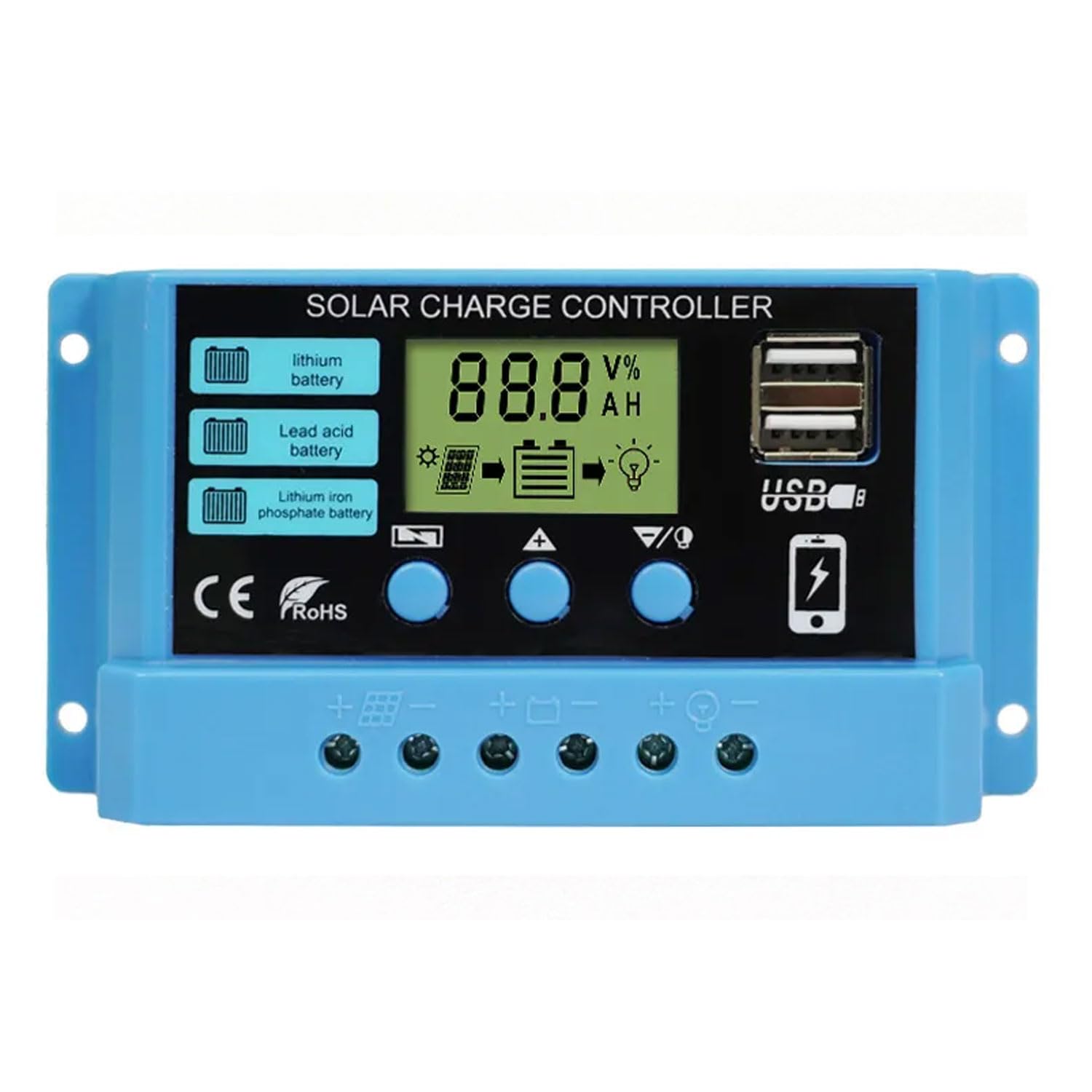 Peidesi PWM Solar Charge Controller 30A 12V 24V PV Regulator with LCD Display for 100W 200W 300W Solar Panel Controllers, for Lithium Iron Phosphate/Lead Acid/Lithium Battery